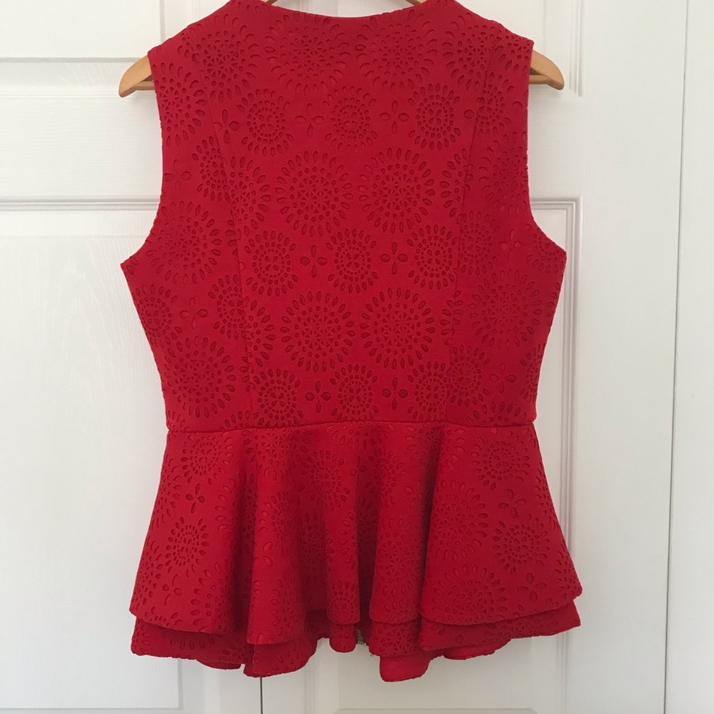 Workshop Red Laser Cut Peplum Top Large - Gem
